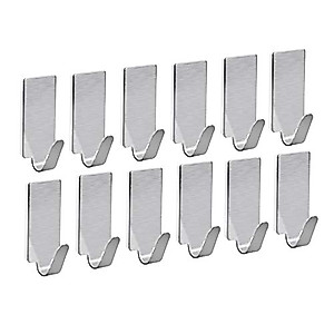 BESPORTBLE Stainless Steel Hook Sticky Hook, Wall Towel Hook Kitchen Bathroom Wardrobe Wall Hook Clothes Backpack Hook 12Pcs (Silver)