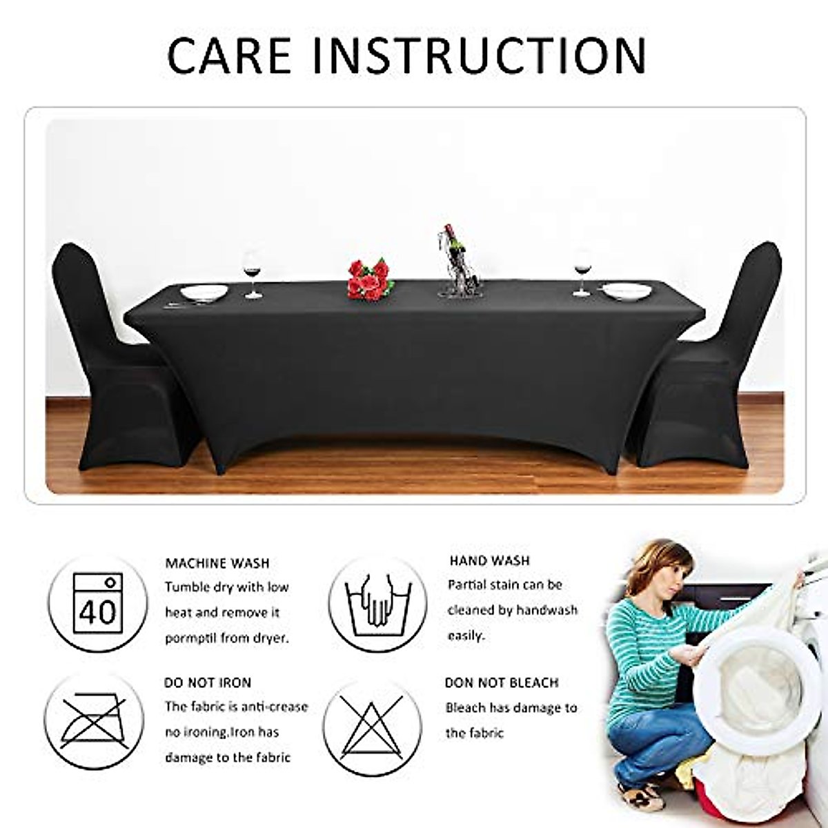 Obstal 6ft Stretch Spandex Table Cover for Standard Folding Tables - Universal Rectangular Fitted Tablecloth Protector for Wedding, Banquet and Party （Black, 72 Length x 30 Width x 30 Height Inches）