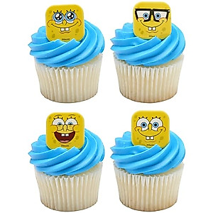 DecoPac SpongeBob SquarePants™ Mood Faces Rings, SpongeBob Cupcake Decorations Featuring SpongeBob SquarePants, Yellow - 24 Pack