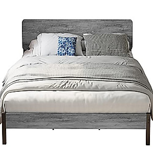 LIKIMIO King Size Bed Frame, Metal Bed Frame Full with Headboard and Strong Steel Slat Support, Easy Assembly, No Box Spring Needed, Industrial Gray