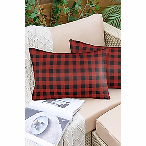 Sailground Outdoor Pillows, Red and Black Buffalo Check Plaid Pillow Covers 12x20, Outdoor Pillow Covers, Outdoor Pillows for Patio Furniture, 2Pack Throw Pillow Covers, Waterproof Throw Pillows