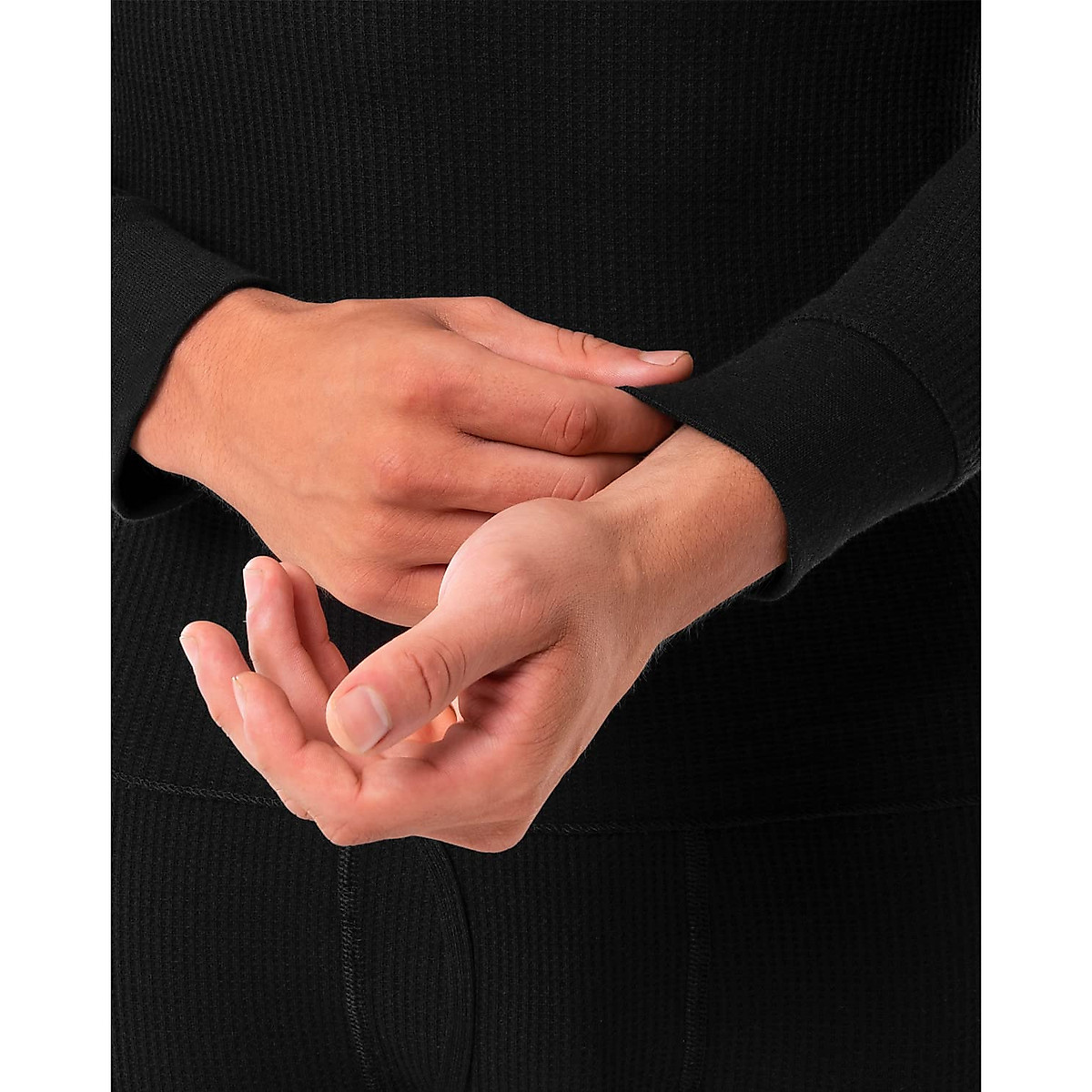 Nautica Men's Long Sleeve Base Layer Set Crewneck Waffle Thermal Underwear Top and Bottom Set (Black, Medium)