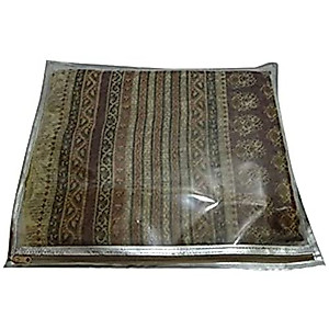 DESI PITAARA Set of 10 Pc Transparent Saree Cover/Saree Bag/Storage Bag/Clothes Cover with Stainless Steel Zip Lock Combo (Silver)(Suitable for Single Saree Pack) (Silver)