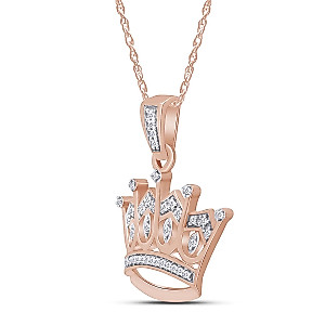 Jewel Zone US Natural Diamond Crown Pendant Necklace in 14K Rose Gold Over Sterling Silver