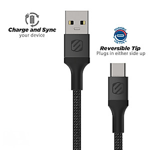 Scosche CAB1-SP STRIKELINE Premium USB to Type-C Charge & Sync Braided Cable 1-ft. Black