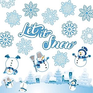 NBjiuyin 48 Pieces Winter Snowman Snowflakes Cutouts with Glue Point Dots Assorted Bule Winter Cartoon Accents Cutouts for School Classroom Bulletin Board Home Decorations (CB-02)