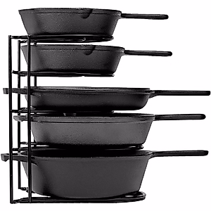 Pan Organizer for Cast Iron Skillets, Griddles and Pots - Heavy Duty Pan Rack - Holds Up to 50 LBS- Horizontal or Vertical Use - Durable Steel Construction - Red 12.2 Inch - No Assembly Required