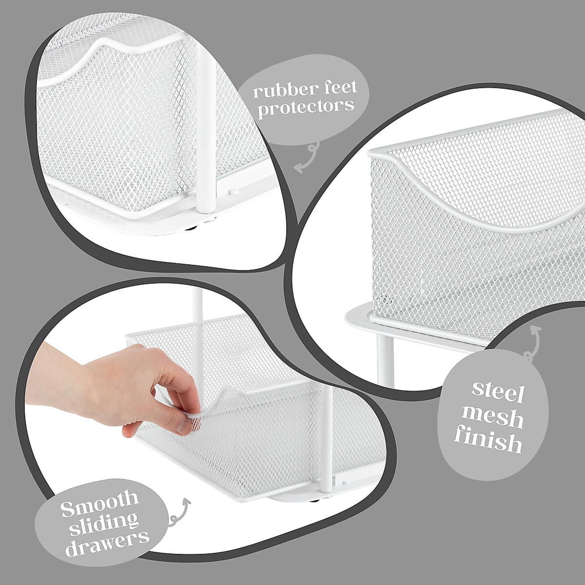 Sorbus 2 Tier Under the Sink Organizer Baskets with Mesh Sliding Drawers —Ideal for Cabinet, Countertop, Pantry, and Desktop, for Bathroom, Kitchen, Office, etc.—Made of Steel (White)