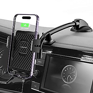 Wireless Car Charger, MOKPR 15W Fast Charging Car Mount Auto-Clamping Car Charger, Dashboard Windshield Phone Holder Compatible with iPhone 14/13/13 Pro/12 pro/12/11/X/8, Samsung S23/S22/S10/S9/S8