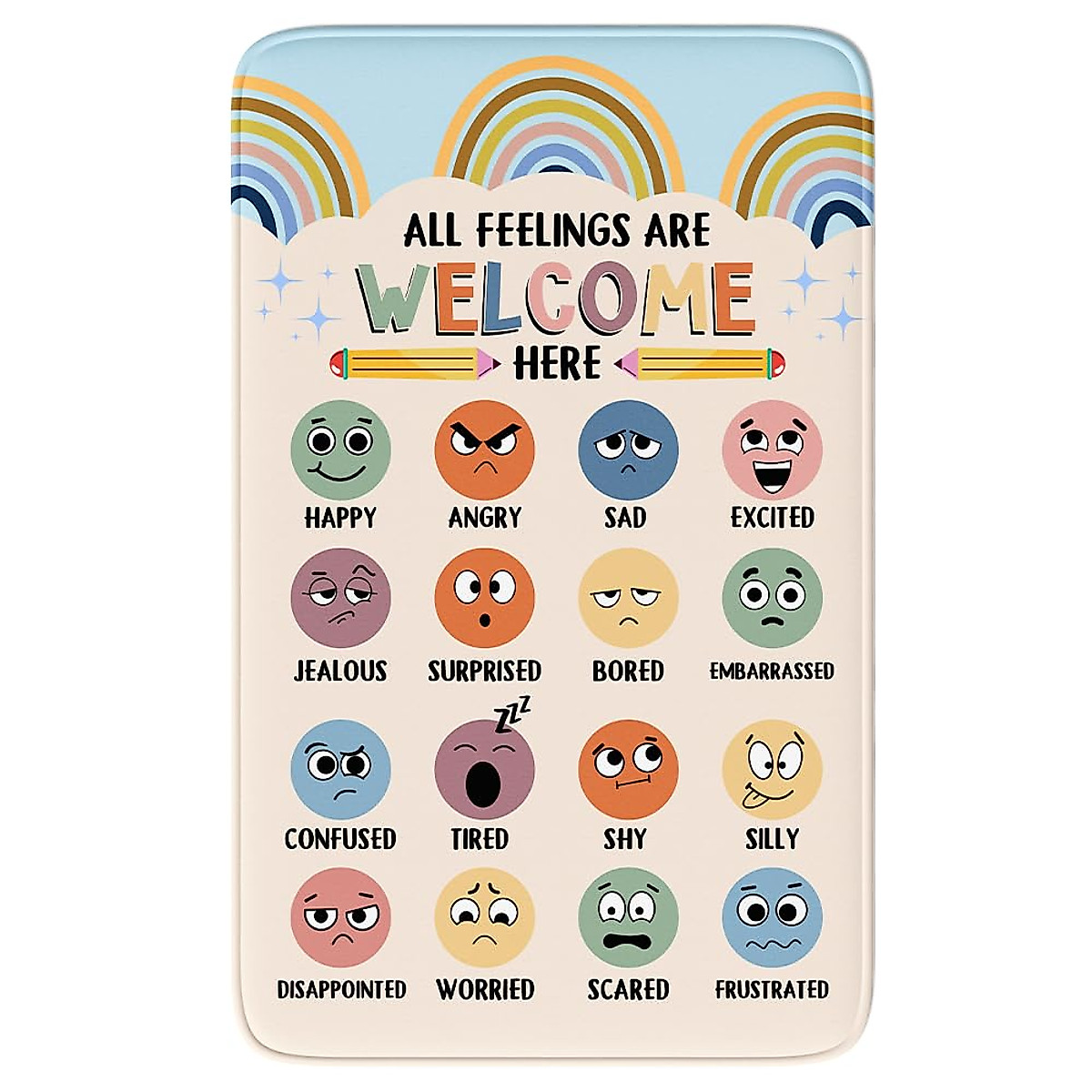 Feelings Chart Rug, Mental Health Rug, Classroom Rugs, Classroom Rugs Elementary, Classroom Furniture Elementary, Abc Floor Mat Anti-skid Rug for School & Learning Area, Student Colorful Rug (3x5ft)