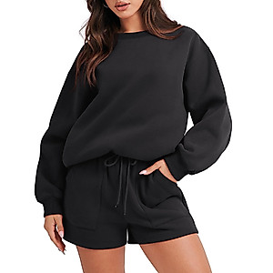 amazon coupons & promo codes for prime members Sweatsuits for Women Loungewear Workout Athletic Tracksuits Long Sleeve Tops Sweatshirt Shorts Casual Suit Sets Black XL