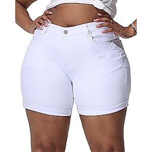 Gboomo Womens Plus Size White Jean Shorts Casual Denim Shorts High Waisted Fold Hem Short Jeans with Pockets 20W