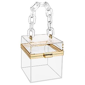 Women Acrylic Clutch Purse, Clear Square Box, Transparent Stadium-Approved Bag, Evening Party Dinner Handbag Medium