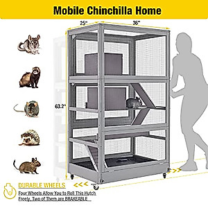 Aivituvin Chinchilla Cage Large Rolling Small Animal Cage for Adult Rats, 4 Level Critter Nation Cage Hutch for Ferret Bunny Indoor- Deluxe Home for Pets (Grey)