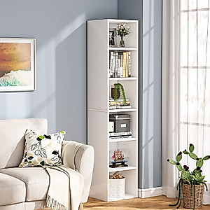 Unknown1 70.9 Inch Tall Narrow Bookcace 6 Tier Open Bookshelf White Classic MDF Glossy