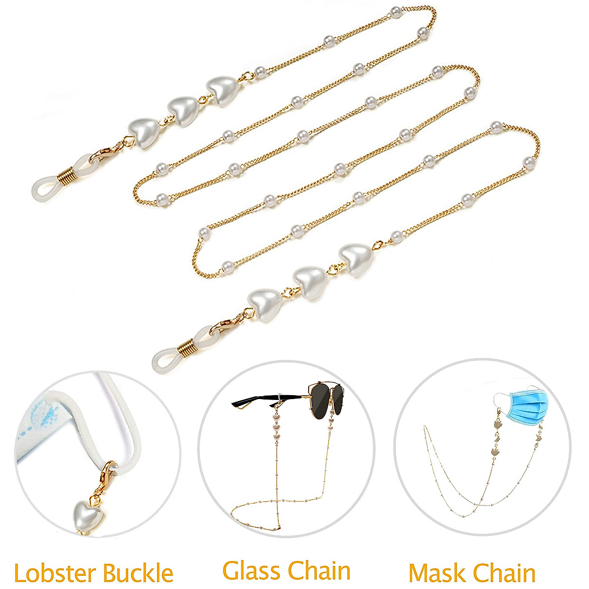 HALUNHL 6PCS Eyeglasses Chains For Women,Womens Beads Eyeglass Necklace，Eyeglass Chains，Pearl Eyeglass Chains