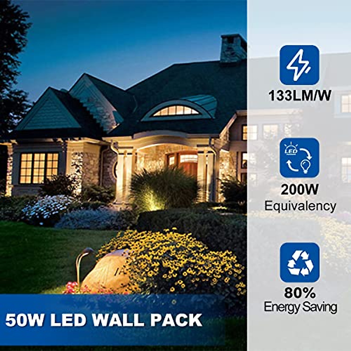 ELECALL LED Wall Pack Light 6600LM 50W 5000K Full Cut Off LED Security Outdoor Light Fixture,45°Adjustable,IP65 Waterproof,Led Wall Light for Garden House Driveway Patio Yard,150W HID Replacement,ETL