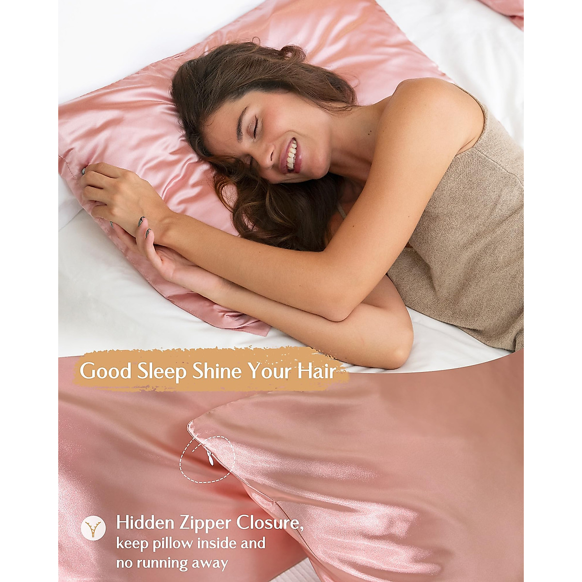 Yanibest Satin Pillowcase, Silk Pillow Cases for Hair and Skin with Zipper, Queen Pillow Cases Set of 2 for 20"x30", Exquisite Packaging for Women Men