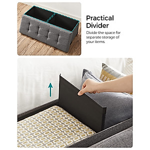 SONGMICS Storage Ottoman, Folding Storage Bench, Ottoman with Storage, Storage Ottoman Bench, for Living Room, Bedroom, 15 x 43.3 x 15.7 Inches, Dark Gray ULSF018G01