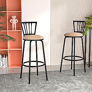 VECELO Bar Stools Set of 4,Adjustable Counter Height Stools with Bentwood Back,Armrest&Footrest,Swivel PU Leather Bar Chairs for Kitchen Island,Coffee Shop and Salon,Black,Curveback Classic