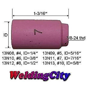 WeldingCity 10-pk Ceramic Cup 13N11 (#7, 7/16") for TIG Welding Torch 9, 20 and 25 Series in Lincoln Miller ESAB Weldcraft CK Everlast
