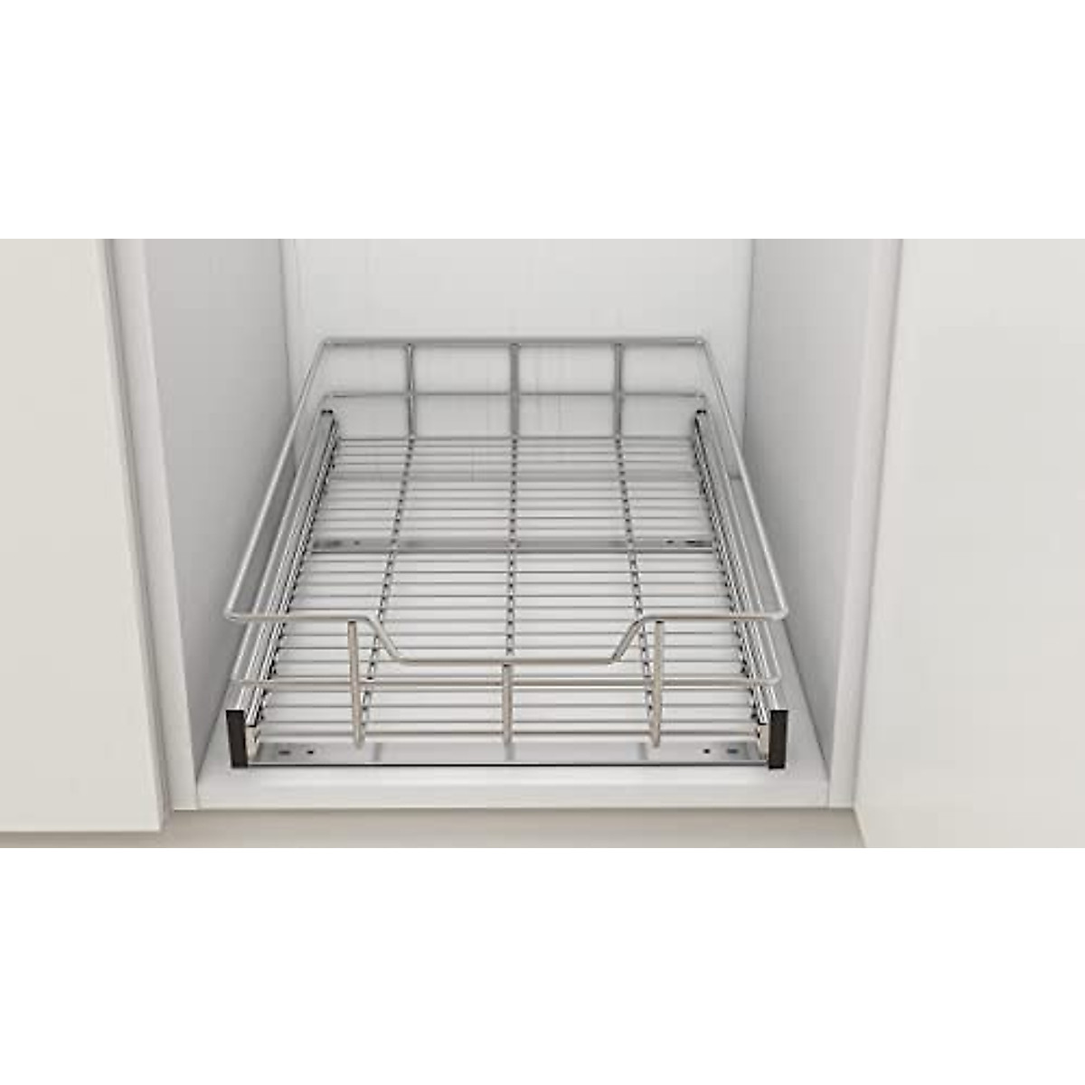 Pull Out Cabinet Organizer - Slide Out Under Cabinet Basket for Kitchen, Bathroom, Pantry Heavy Duty Slide Out Shelves, Requires At Least 15” Cabinet Opening (14.6W x 22D x 5.5H inch, Chrome)