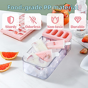 Ice Cube Tray with Lid and Bin, 24pcs Ice Cube Molds and 4pcs Popsicles Molds with 4 Reusable Popsicle Sticks, 1 Ice Scoop, Ice Cube Trays for Freezer, Whiskey, Cocktails (Pink), Masjenbu