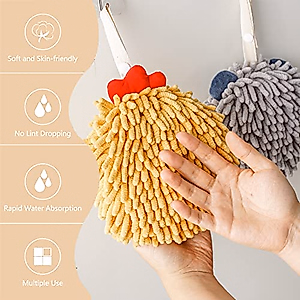 Bunnikins & Clover 4-Pack Chenille Cute Kids Hand Towel with Hanging Loop, Microfiber Plush Absorbent Toddler Hand Bath Towels for Bathroom Kitchen