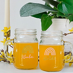 Kate Aspen Bride & Babe 12 oz. Mason Jar Mugs w Lids - Boho Rainbow (Set of 6)