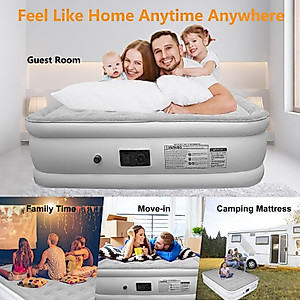 Busch-Jaeger Queen Air Mattress with Built in Pump, 18" Elevated Inflatable Blow Up Mattress with Self-Inflation/Deflation, Soft Flocked Top Air Bed for Guest, Home,Camping, 80x60x18in, 660lb Max