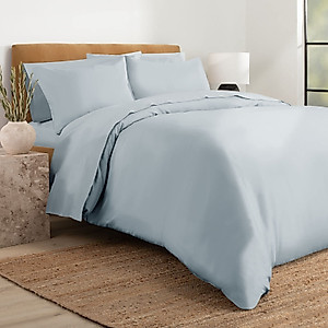 Nate Home by Nate Berkus 200TC 3-Piece Cotton Percale Duvet Cover | Crisp, Cool, Breathable Bedding Set from mDesign - Full/Queen Size - 1 Duvet Cover/2 Pillow Shams, Heron (Light Blue)