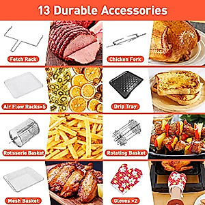 GLUCK Air Fryer Oven,10-in-1 20 QT Airfryer Toaster Oven with Visible Cooking Window,Large Air Fryer Toaster Oven Combo with Recipes & 13 Accessories ， ETL Certification