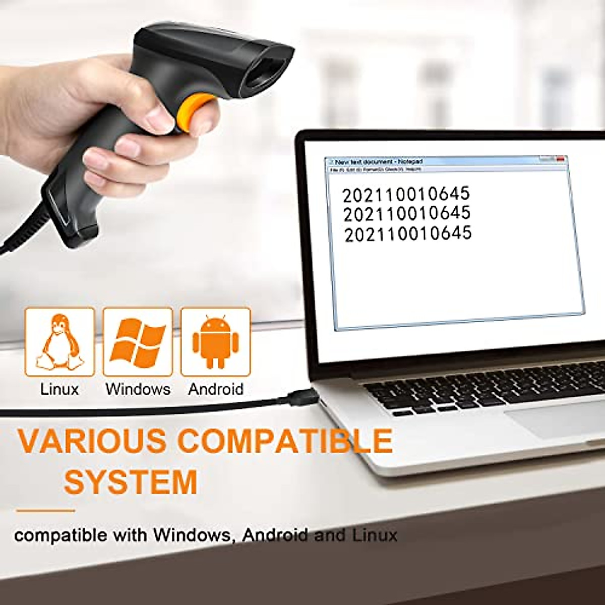 1D Laser Wired Barcode Scanners Readers, Wired Handheld Laser Barcode Scanner, Automatic 1D Bar Code Reader for Supermarket, Convenience Store, Warehouse