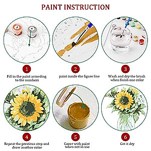 Ginkko Paint by Numbers for Adults Beginner & Kids Ages 8-12 with Wooden Frame Easy Acrylic on Canvas 9x12 inch with Paints and Brushes, Vase Sunflower(Include Framed)