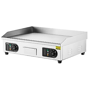 VEVOR Commercial Electric Griddle, 2800W Countertop Flat Top Grill, 26in Stainless Steel Griddle Grill with 2 Shovels and 2 Brushes for Home or Restaurant, 122℉-572 ℉ Adjustable Temp
