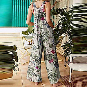 Bravetoshop Women's Sleeveless Suspender Jumpsuit Summer Boho Wide Leg Overalls Hippies Baggy Romper with Pockets (C-White,XL)