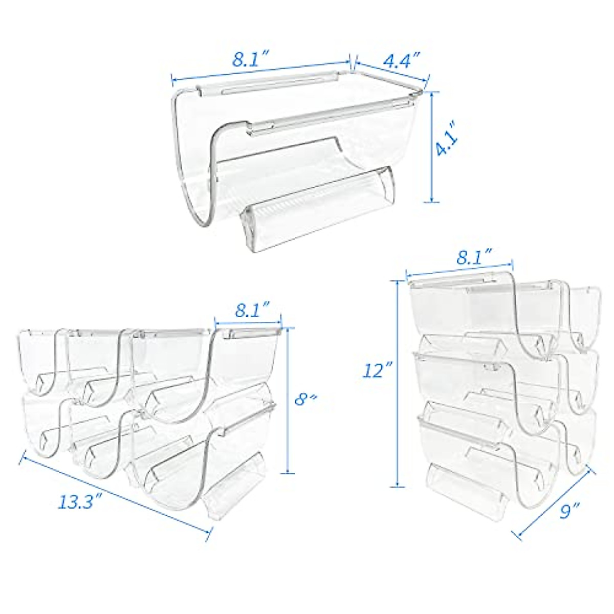 Sutekus 6 Pack Stackable Wine Rack Wine Holder Water Bottle Holder Plastic Counter Top Storage Organizer for Fridge, Cabinet, Pantry, Kitchen