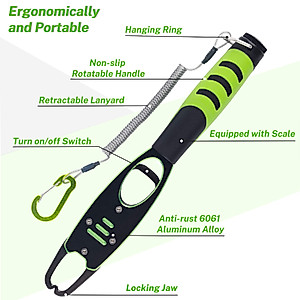 Night Cat Fish Lip Gripper with Scale 2 in 1 Aluminum Alloy Fish Lip Grabber Professional Fishing Lip Gripper Tool Kit for Men