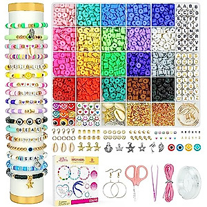 Dowsabel Clay Beads Bracelet Making Kit for Beginner, 5000 Pcs Preppy Polymer Clay Beads with Charms Kit for Jewelry Making, DIY Arts and Crafts Birthday Gifts Toys for Kids Age 6-13