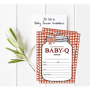 Inkdotpot Set of 30 BBQ Baby Shower Invitations-Diaper Raffle Tickets and Baby Shower Book Request Cards Gender Neutral Invites Its A Boy Its A Girl