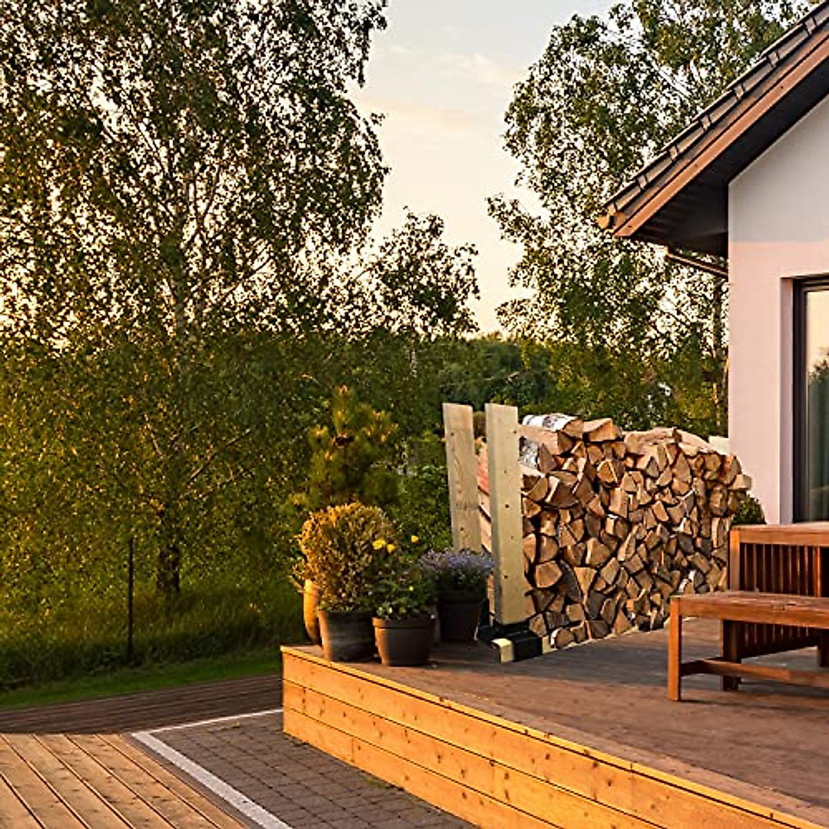 BACKYARD EXPRESSIONS PATIO · HOME · GARDEN 913561 Outdoor Firewood Log Storage Rack Bracket Kit, Adjustable Length, Fireplace Wood Holder, Black