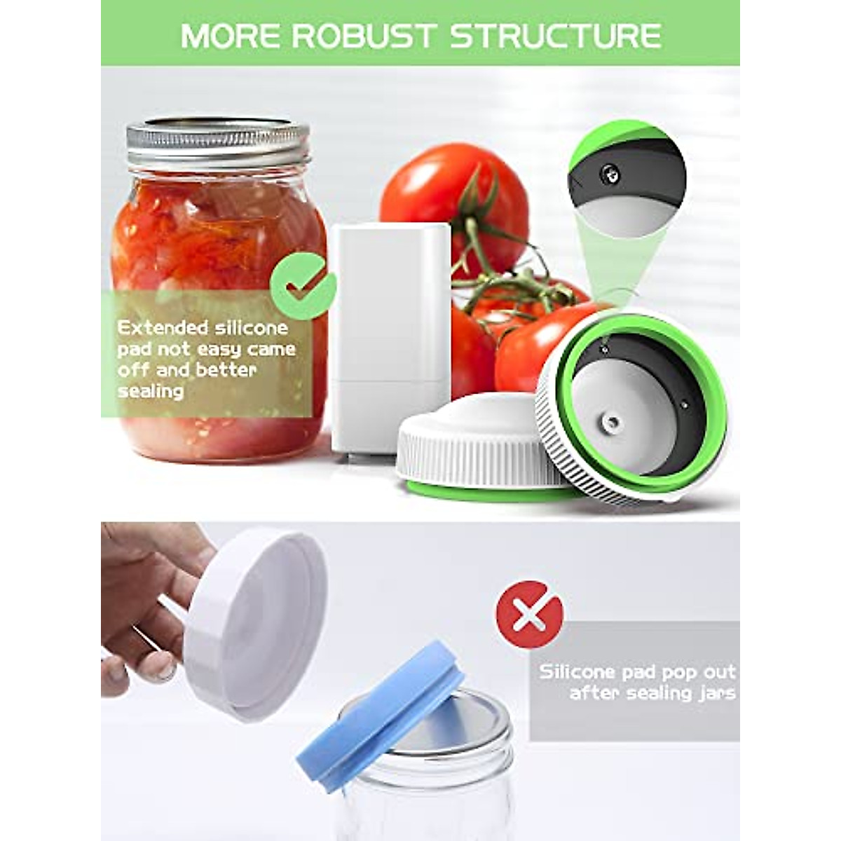 Hurrikane Mason Jar Vacuum Sealer Kit, Jar Sealer for Food Storage with Mason Jar Kit and Electric Vacuum Pump, Compatible with Foodsaver Vacuum Sealer Machine, Suitable for Regular and Wide Mouth Mason Jars