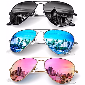 KALIYADI Classic Aviator Sunglasses for Men Women Driving Sun glasses Polarized Lens UV Blocking (3 Pack) 58mm
