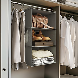 LayerSpace Space-Saving Hanging Closet Organizer - Versatile Storage for Clothes, Travel, Bedroom - 3-Shelf Heavy-Duty Design - Set of 2, Grey