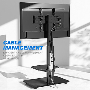 Rfiver Universal Swivel Floor TV Stand with Mount for 32-65 Inch Flat Screens/Curved TVs up to 110 lbs, Tall TV Stand with Black Tempered Glass Base and 2-Tier Storage Shelves, Height Adjustable