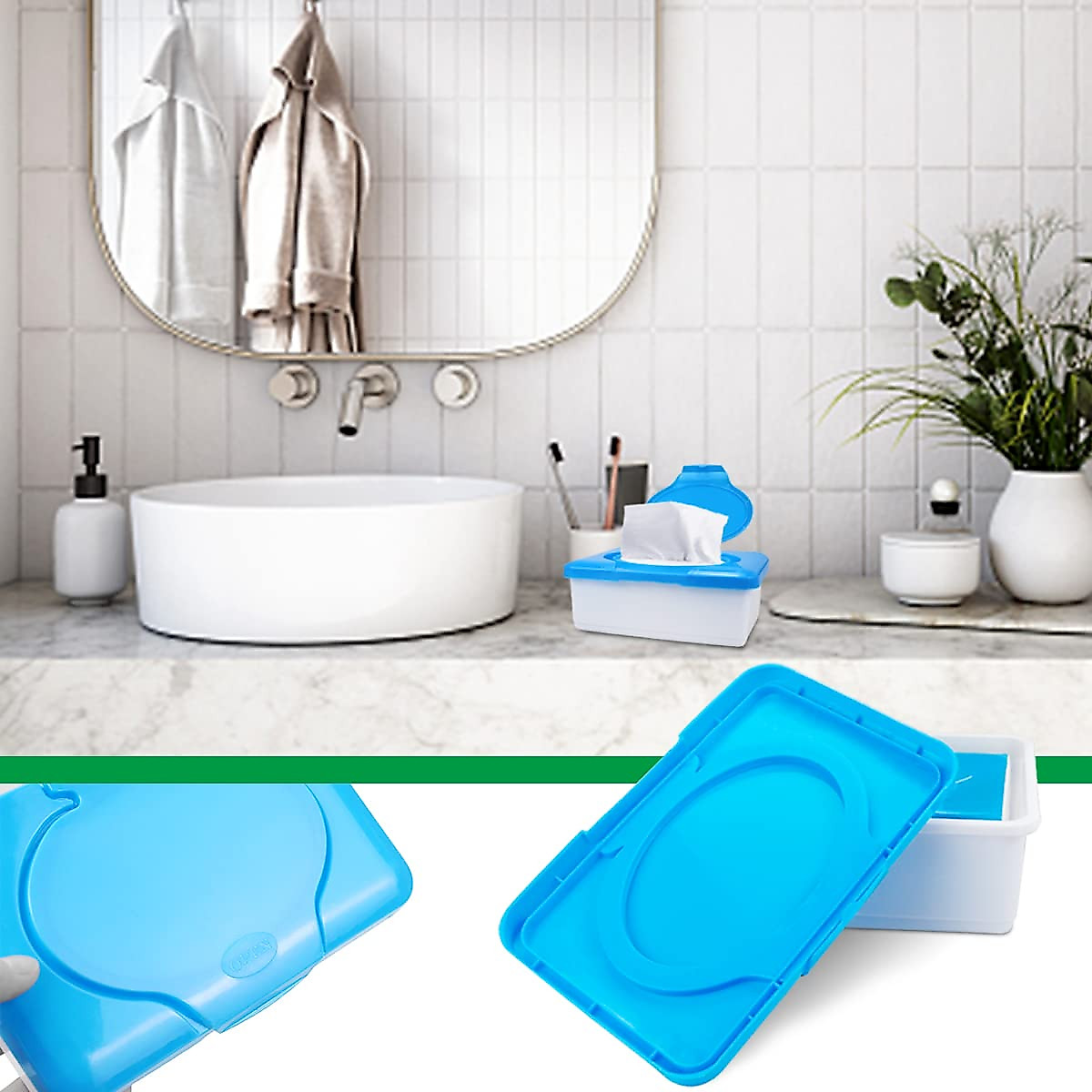 DOERDO 2PCS Baby Wipe Dispenser with Lid Tissue Case Tissue Storage Box Keeps Baby Wipes Fresh and Safe Napkin Storage Box (Blue)