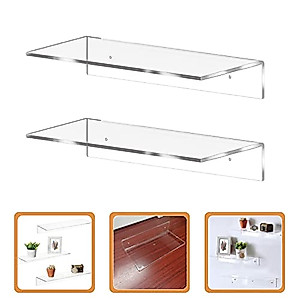 ULTECHNOVO 2Pcs Acrylic Floating Shelves Clear Wall Dispay Shelf Space Saving Wall Bookshelf Invisible Floating Organizer for Living Room Bedroom Home Office Transparent