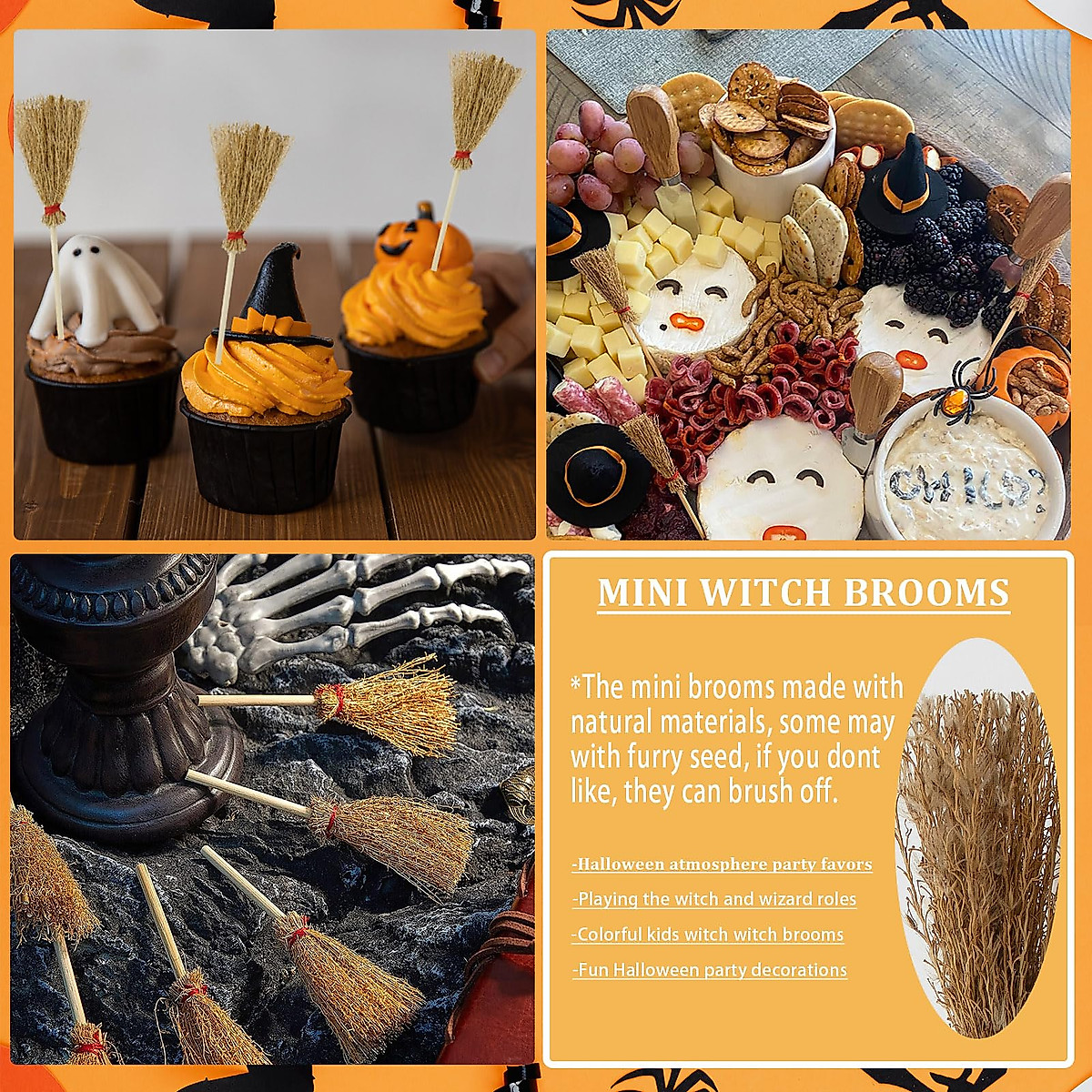 GHAMYEE 26pcs Mini Witch Hat Mini Cauldrons Witches Brooms Cauldron Halloween Decor Mini Witches Hat for Crafts Party Favors for Table Wine Bottle Dollhouse Accessory Miniatures Halloween Candy Craft