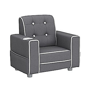 Delta Children Chelsea Kids Upholstered Chair with Cup Holder, Soft Grey