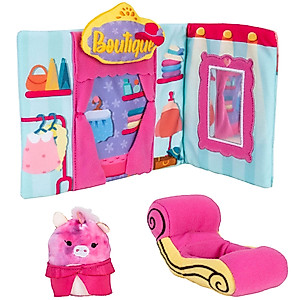 Squishville by Squishmallow Boutique Play Scene, 2” Lola Soft Mini-Squishmallow, 8” Playset, 1 Plush Accessory, Animals, Boutique Toys